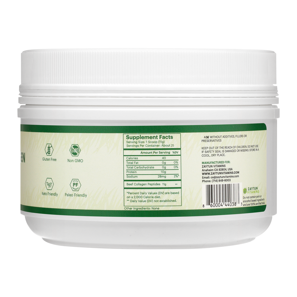 Zaytun Vitamins Halal Collagen Peptides Powder 10 oz Jar